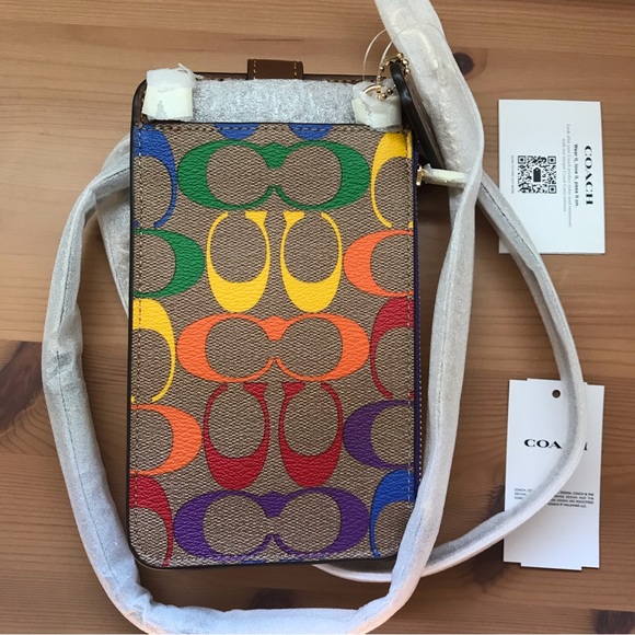 Coach | Bags | Coach Phone Crossbody In Rainbow Signature Canvas ...